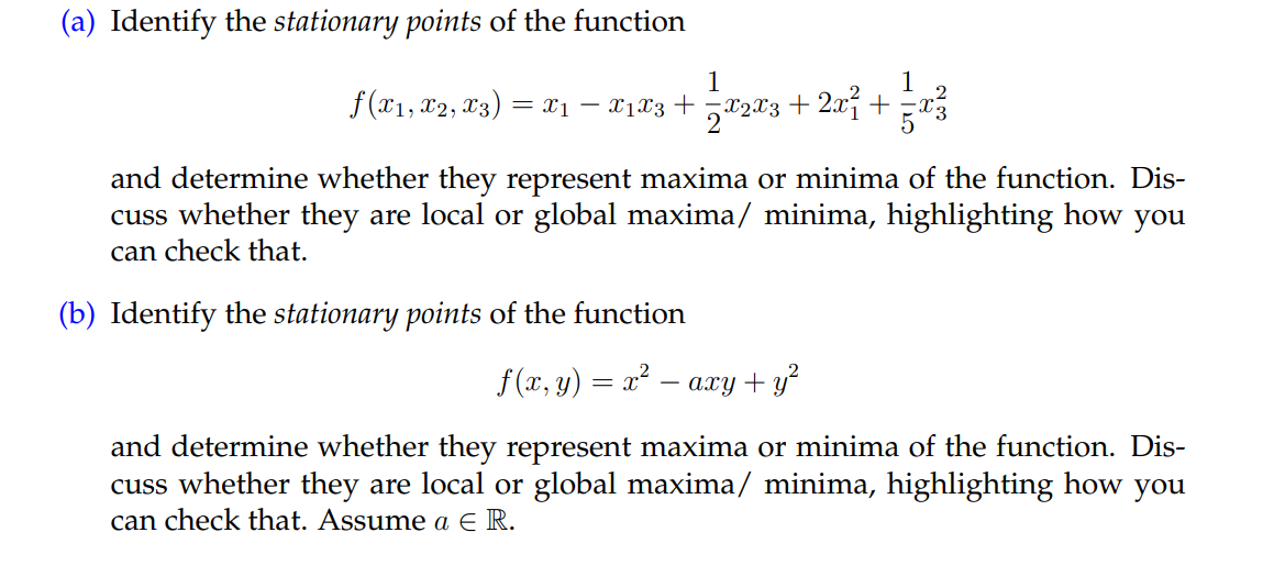 Solved (a) Identify the stationary points of the function | Chegg.com