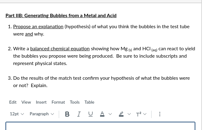 Solved Part IIB: Generating Bubbles from a Metal and Acid 1. | Chegg.com