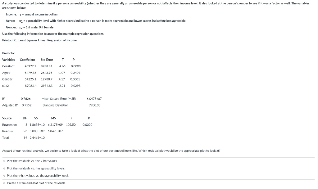 Solved A study was conducted to determine if a person's | Chegg.com