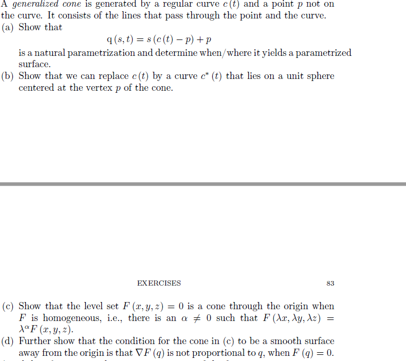 A generalized cone is generated by a regular curve | Chegg.com