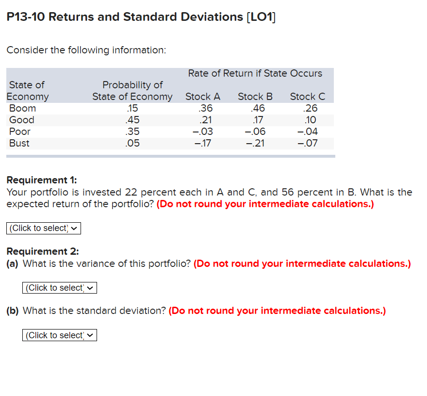 Solved P13-10 Returns and Standard Deviations (LO1] Consider | Chegg.com