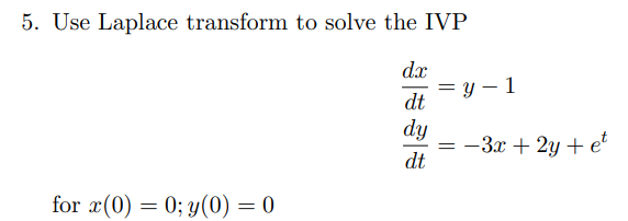 5. Use Laplace transform to solve the IVP | Chegg.com