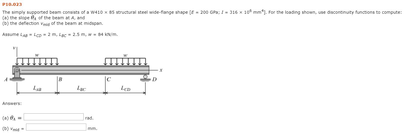 Solved P10.023 The simply supported beam consists of a W410 | Chegg.com