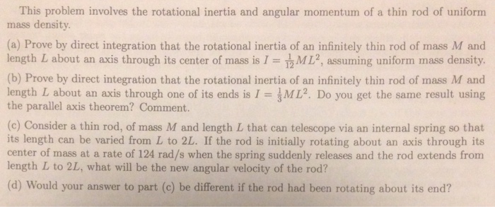 Solved This problem involves the rotational inertia and | Chegg.com