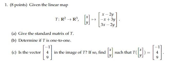 Solved 1. (8 points) Given the linear map | Chegg.com
