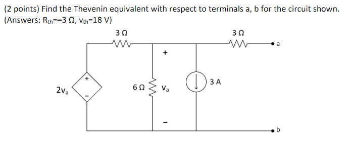 Solved (2 points) Find the Thevenin equivalent with respect | Chegg.com