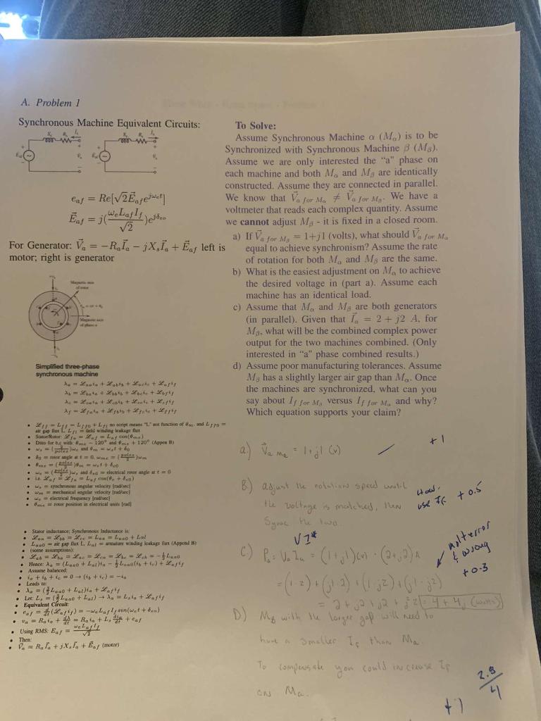 Synchronous Machine Equivalent Circuits: To Solve: | Chegg.com