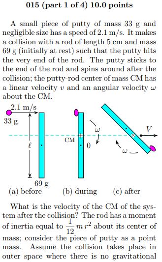 Solved A small piece of putty of mass 33 g and negligible | Chegg.com