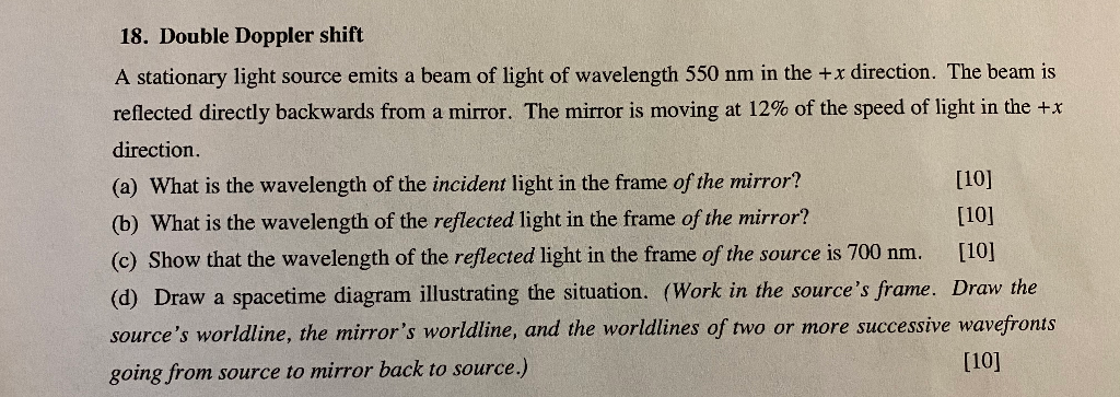 Solved [10] 18. Double Doppler shift A stationary light | Chegg.com