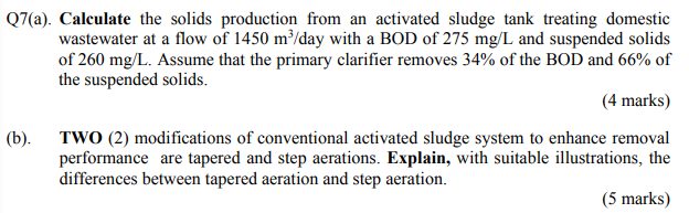 Solved Q7(a). Calculate the solids production from an | Chegg.com