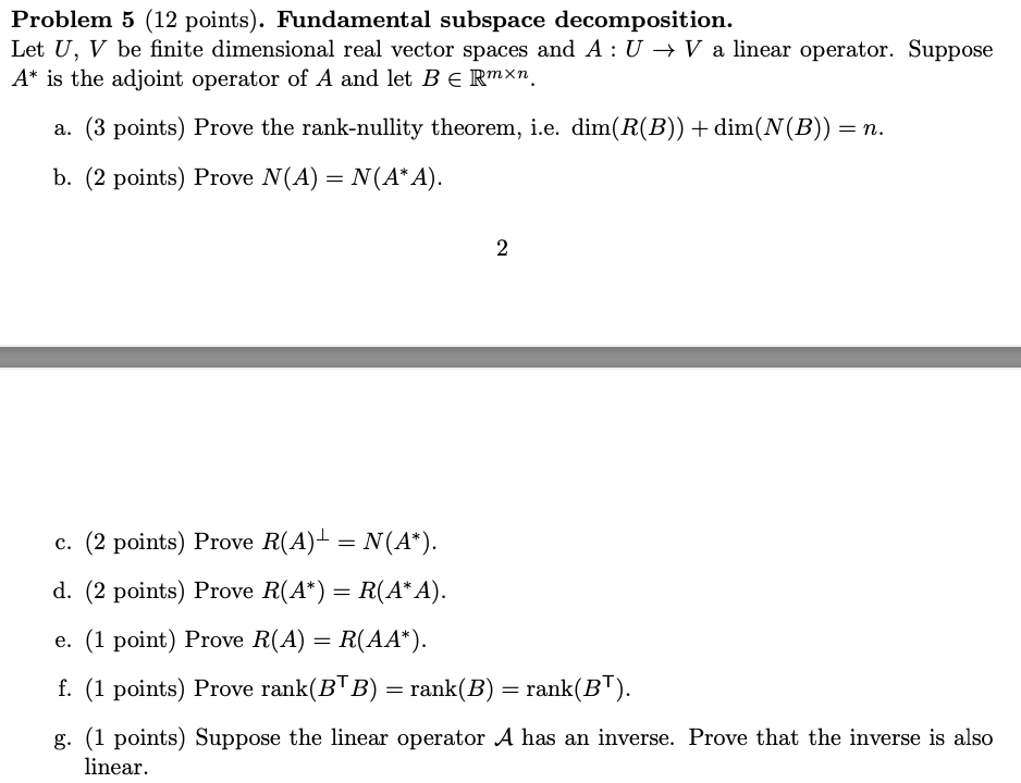 Problem 5 (12 points). Fundamental subspace | Chegg.com