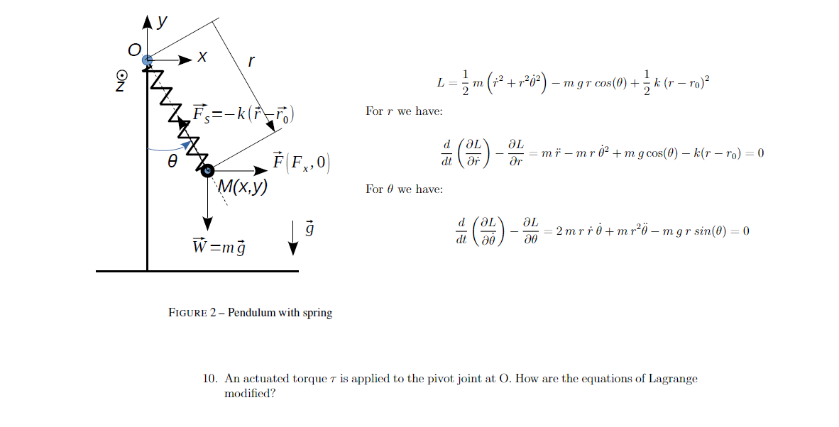 Solved L=21m(r˙2+r2θ˙2)−mgrcos(θ)+21k(r−r0)2 For r we have: | Chegg.com