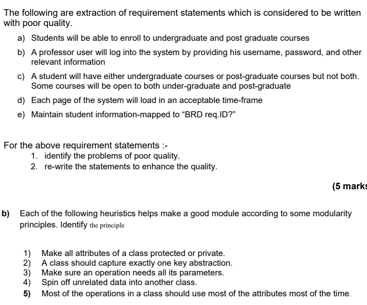 Solved The following are extraction of requirement | Chegg.com