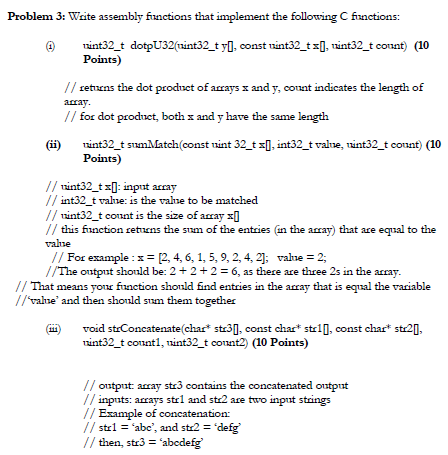 Solved Problem 3: Write assembly functions that implement | Chegg.com