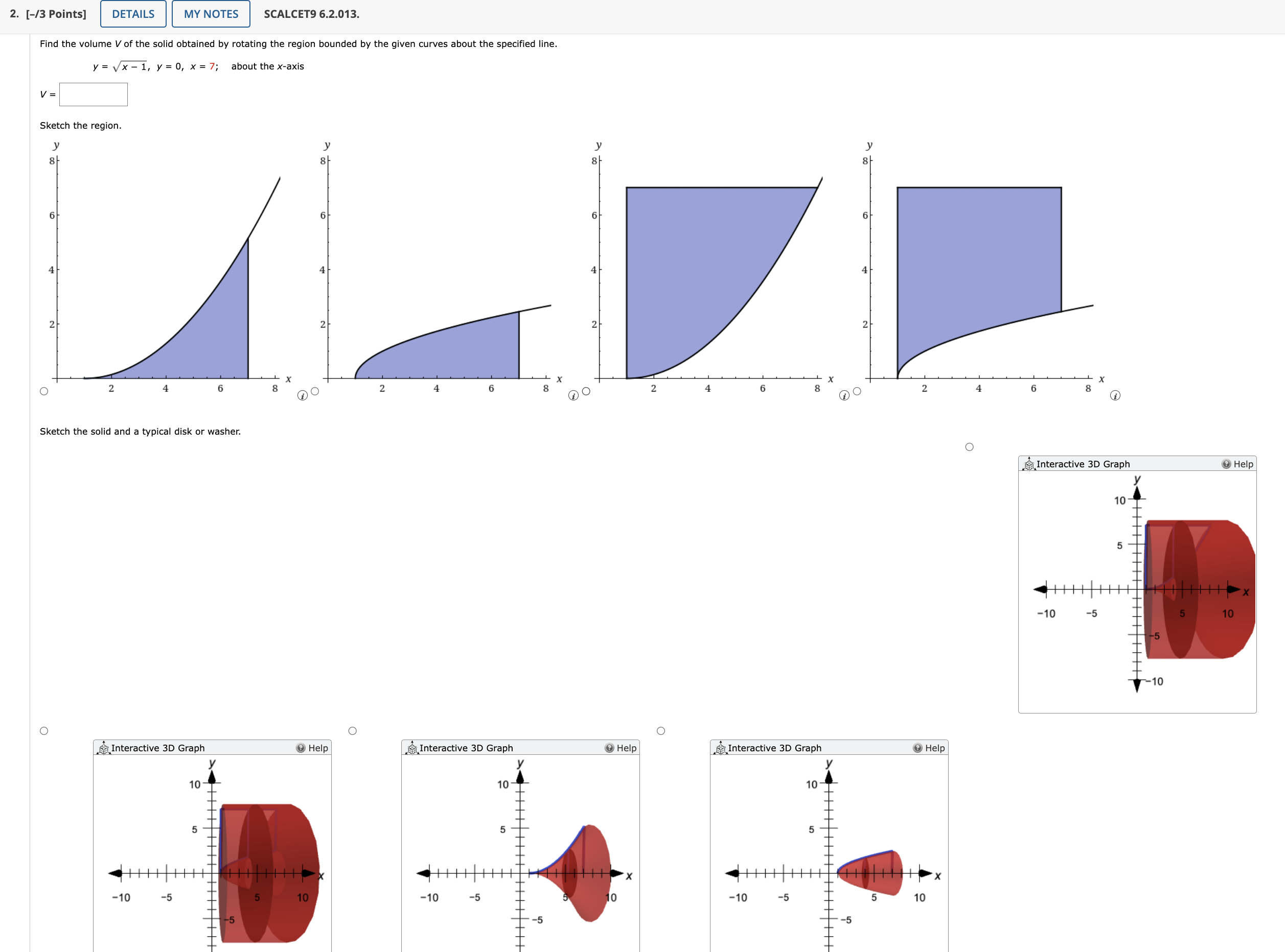 Solved [-3 ﻿Points]Find the volume V of ﻿the solid obtained | Chegg.com