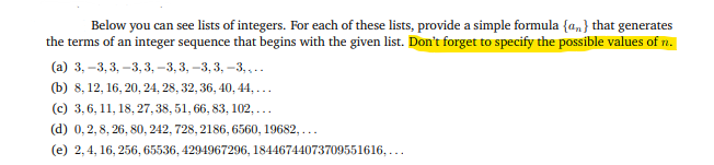 Solved Below you can see lists of integers. For each of | Chegg.com