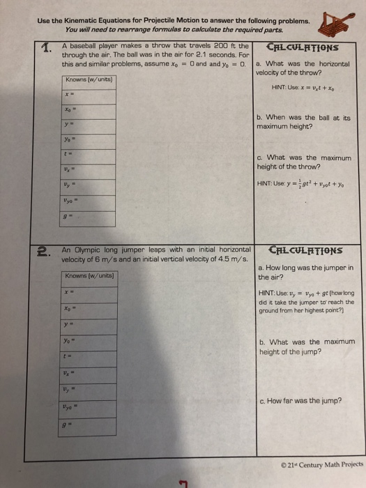 Kinematic Equations Practice Worksheet Answers