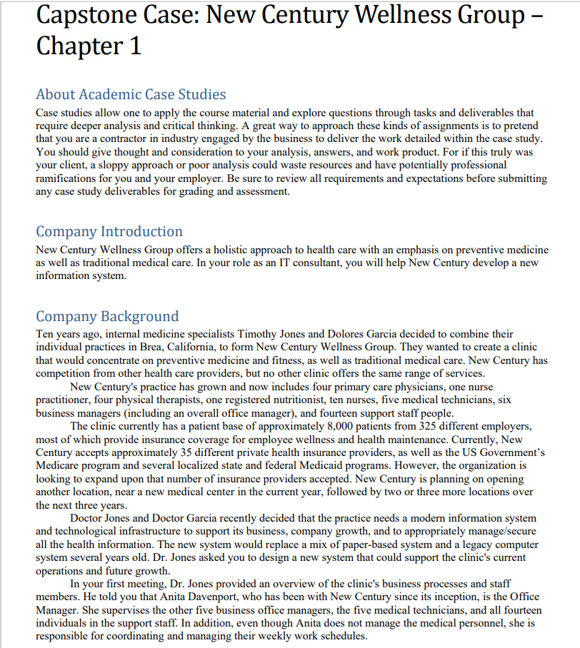 Solved Capstone Case: New Century Wellness Group - Chapter 1 | Chegg.com