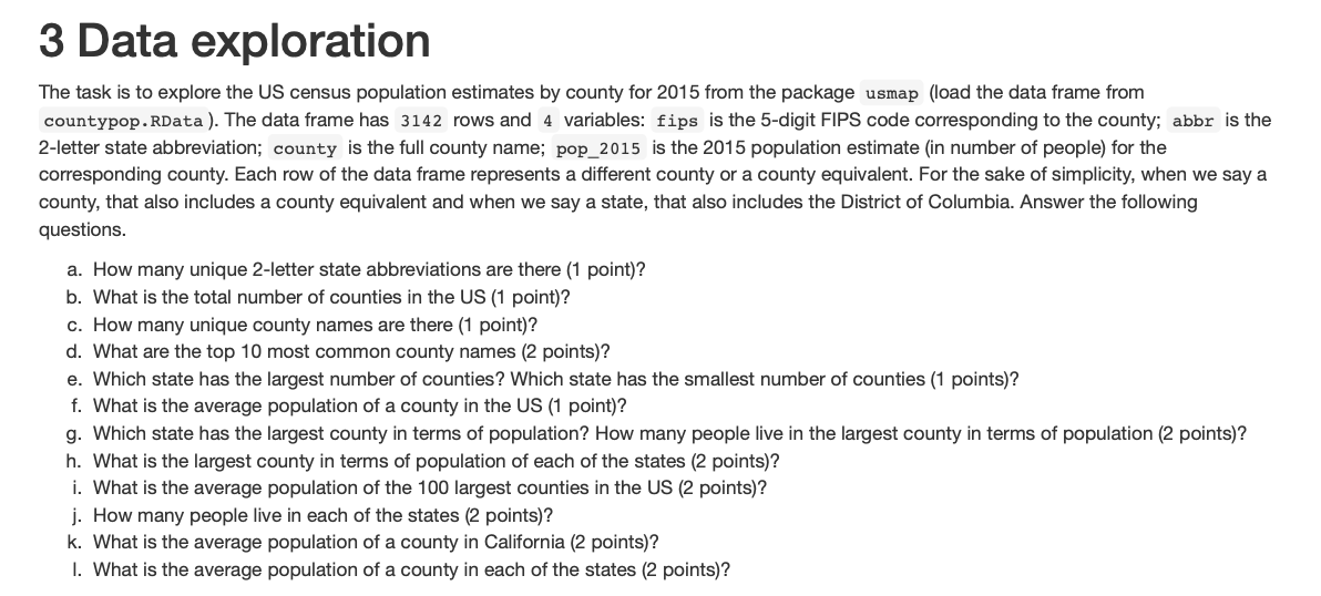 3 Data exploration The task is to explore the US | Chegg.com