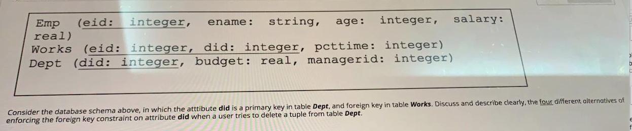 Solved Emp (eid: integer, ename: string, age: integer, | Chegg.com