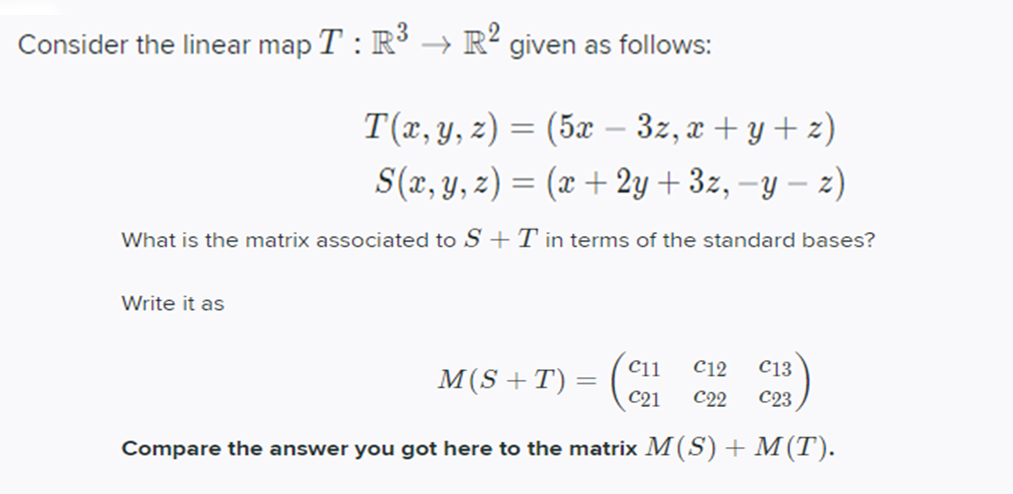 Solved Consider the linear map T : R3 → R2 given as follows: | Chegg.com