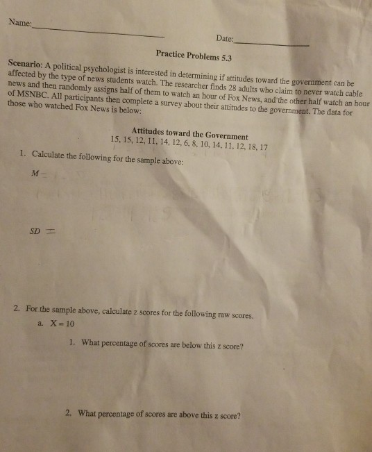 Solved Name: Date: Practice Problems 5.3 Scenario: A | Chegg.com