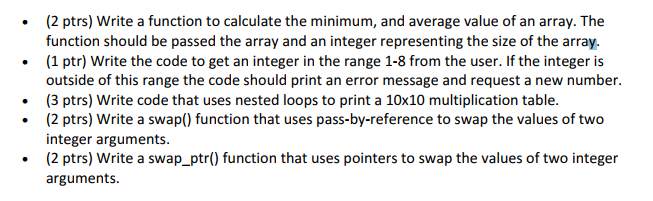 Solved (2 ptrs) Write a function to calculate the minimum, | Chegg.com