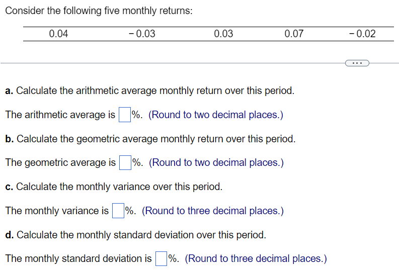 Solved Chapter 11 - Q4: Consider the following five monthly | Chegg.com