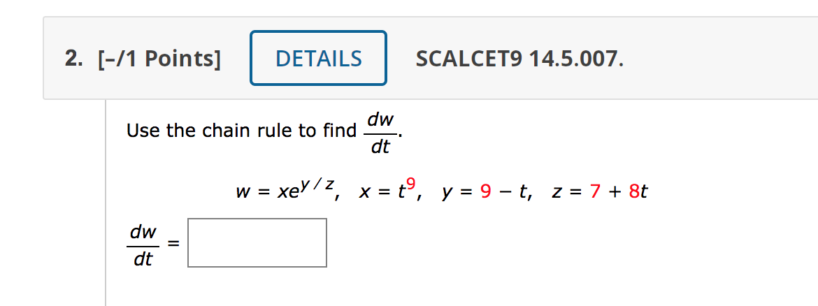 Solved /1 Points] SCALCET9 14.5.007. Use the chain rule to | Chegg.com