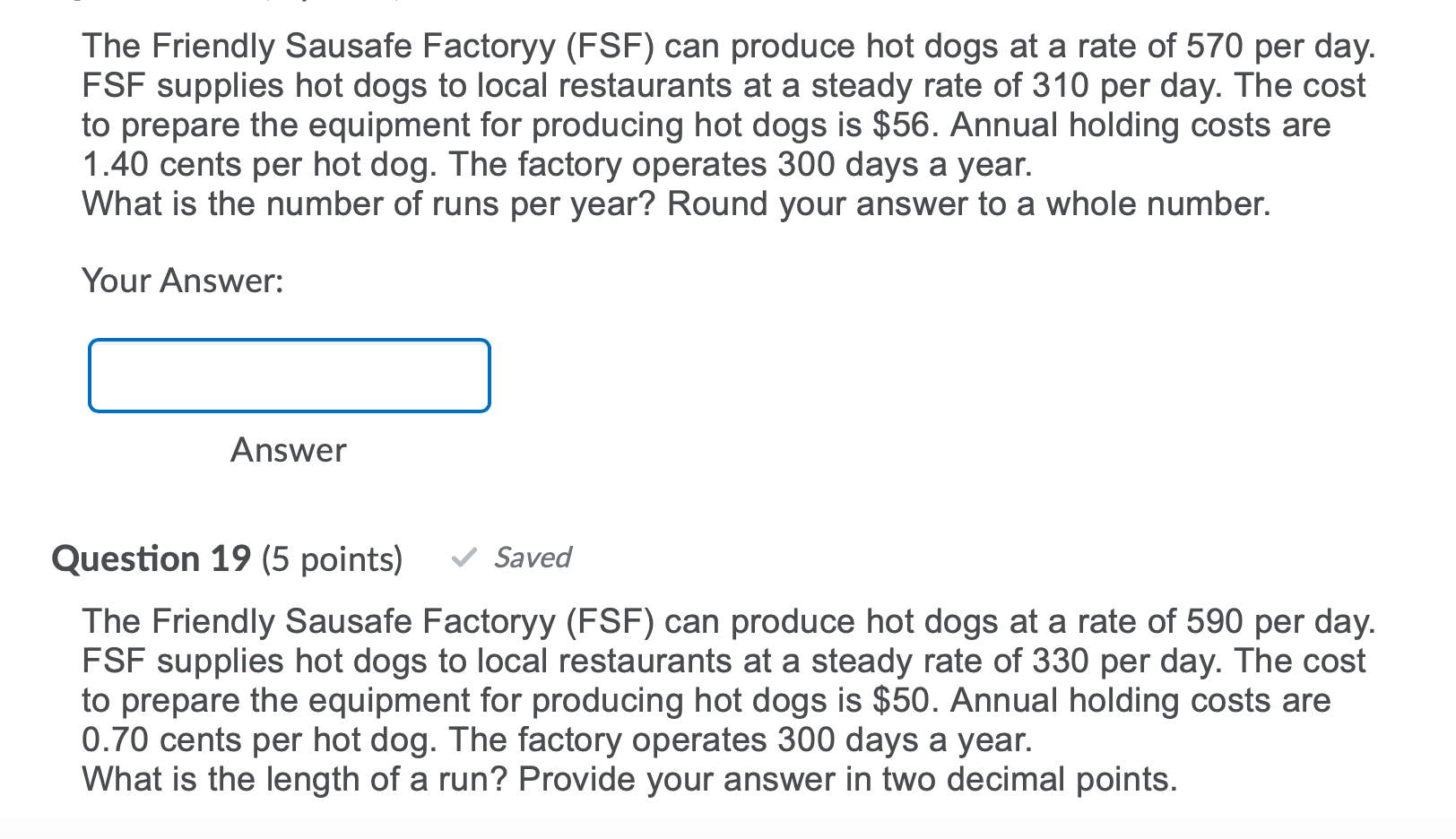Solved The Friendly Sausafe Factoryy (FSF) can produce hot | Chegg.com