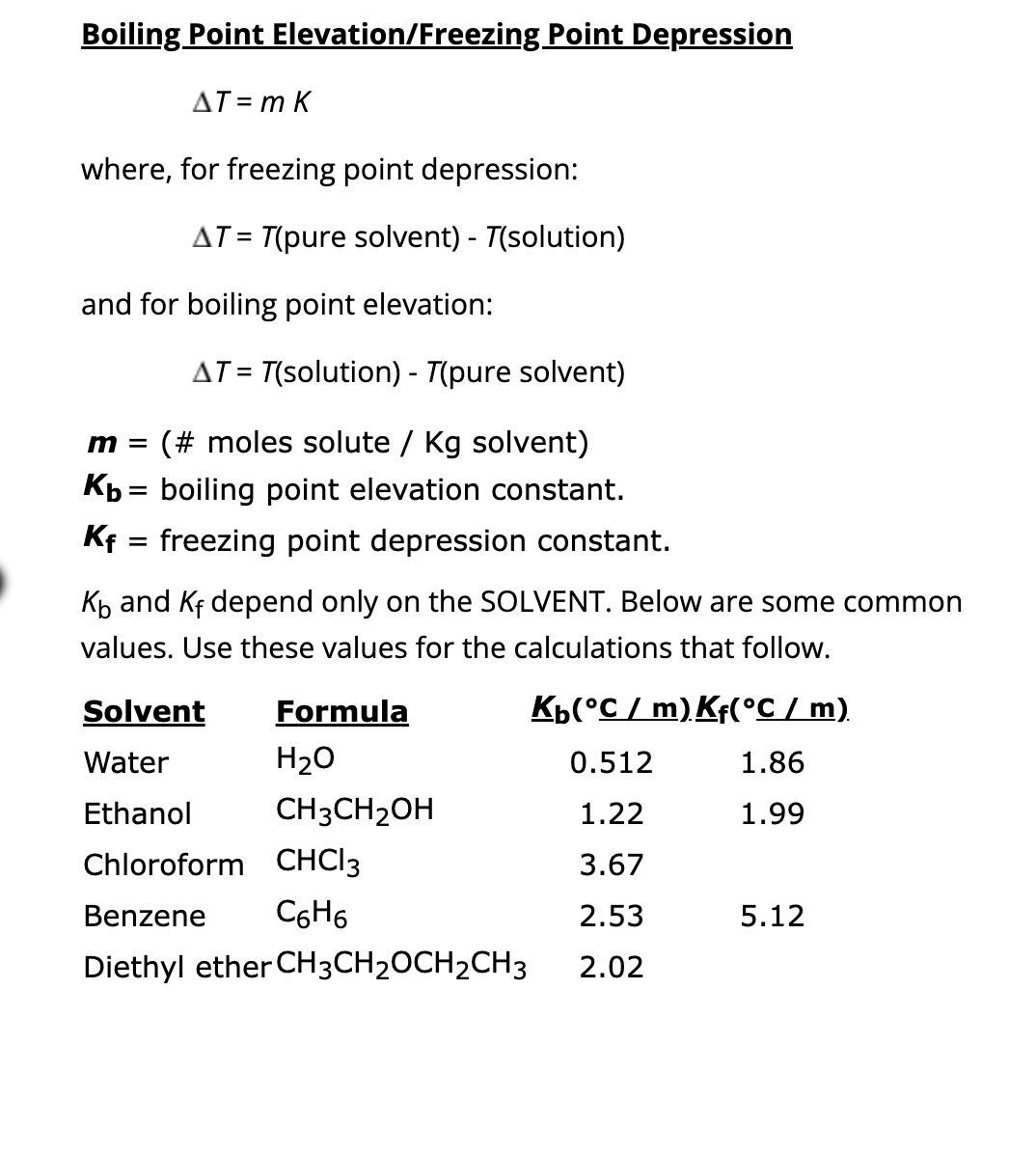 Solved Boiling Point Elevation/Freezing Point Depression | Chegg.com