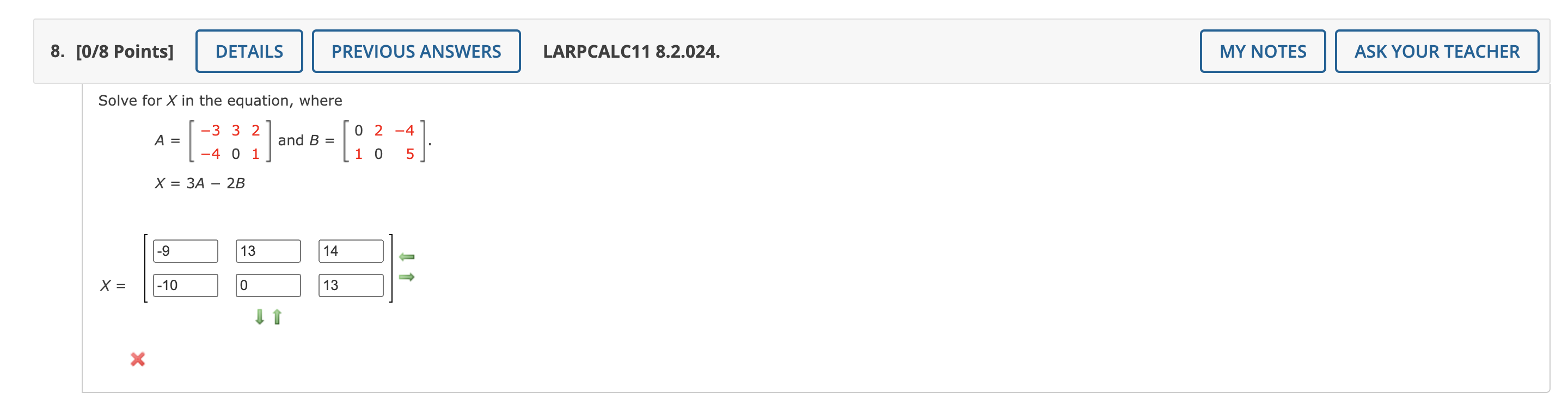 Solved 0/8 Points] LARPCALC11 8.2.024. Solve for X in the | Chegg.com