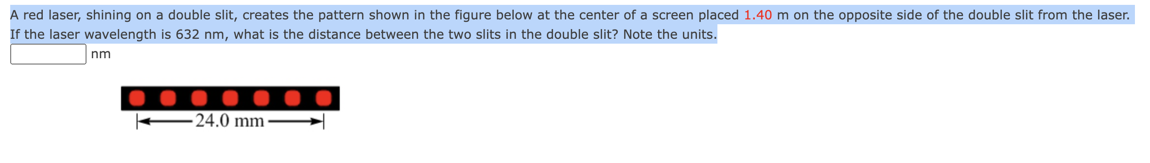 Solved A red laser, shining on a double slit, creates the | Chegg.com