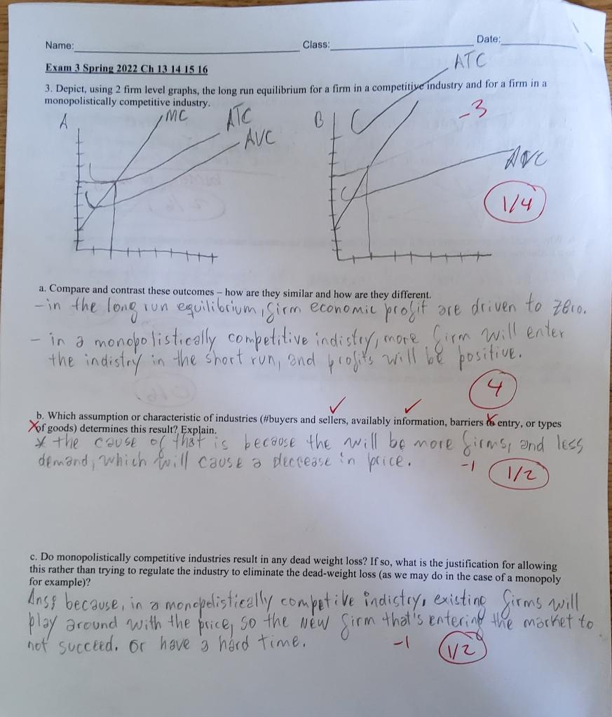Solved Date: Name: Class: ATC Exam 3 Spring 2022 Ch 13 14 15 | Chegg.com