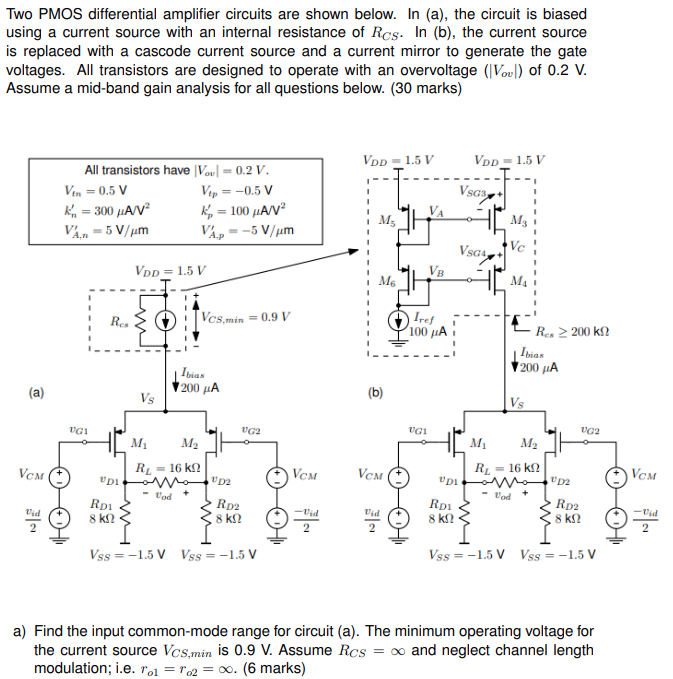 Two PMOS differential amplifier circuits are shown | Chegg.com