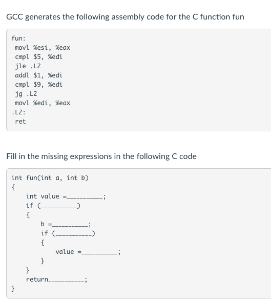 Solved Gcc Generates The Following Assembly Code For The C