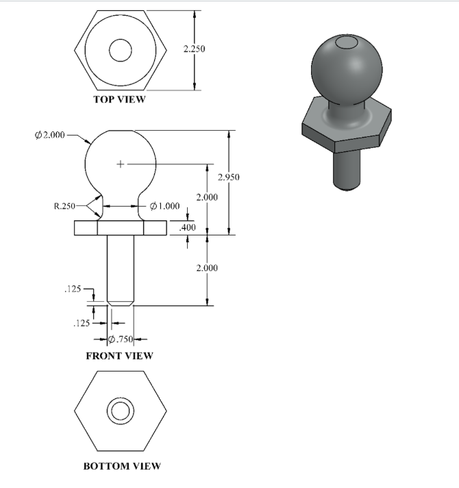 Solved Draw the above top, front, and bottom view using the | Chegg.com