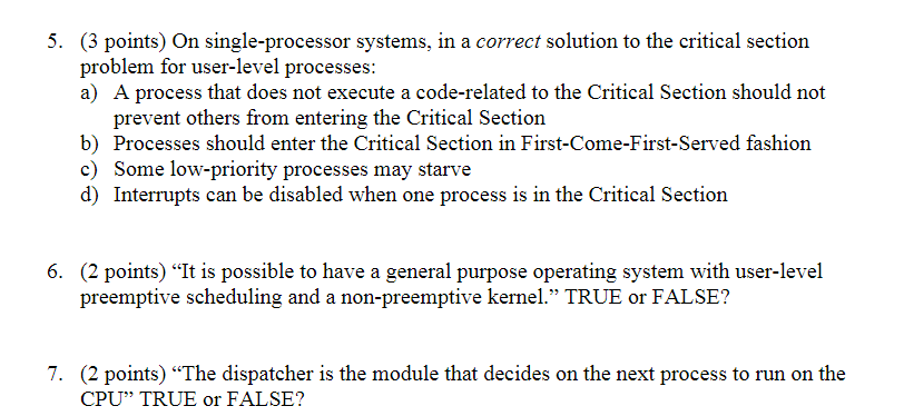 Solved 5. (3 points) On single-processor systems, in a | Chegg.com