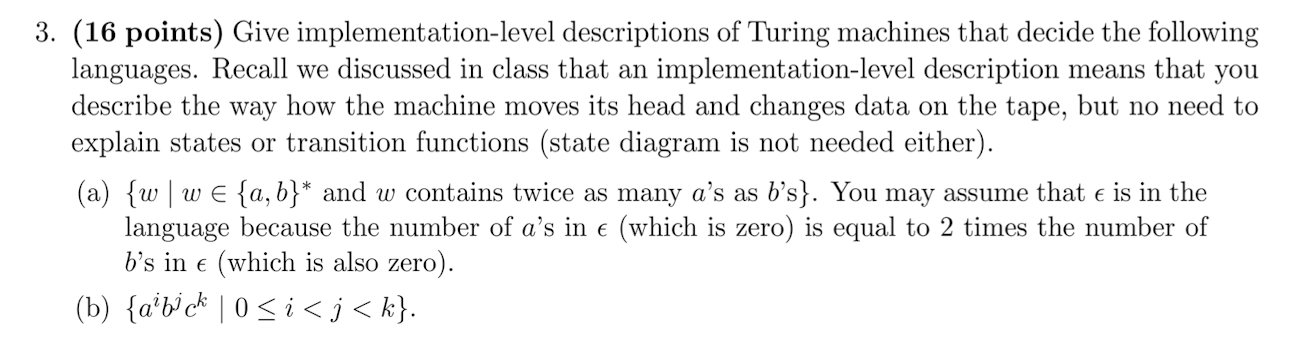 Solved 3. (16 points) Give implementation-level descriptions | Chegg.com