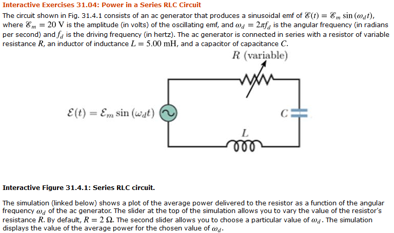 Interactive Exercises 31.04: Power in a Series RLC | Chegg.com