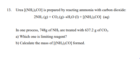 Solved Urea [(NH2)2CO] is prepared by reacting ammonia with | Chegg.com