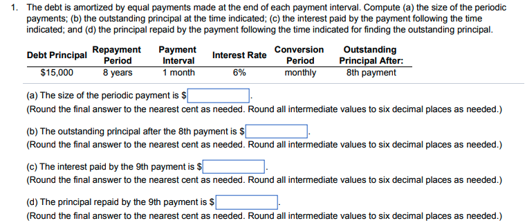 Solved The debt is amortized by equal payments made at the | Chegg.com