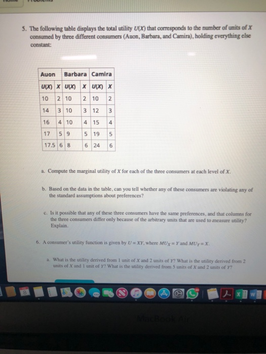 Solved 5. The following table displays the total utility | Chegg.com