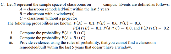 Solved C. Let S represent the sample space of classrooms on | Chegg.com