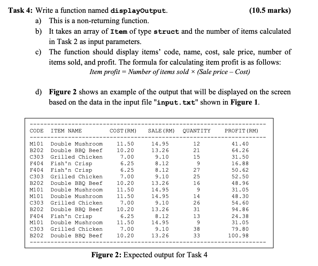 Solved Task 4: Write a function named displayOutput. (10.5 | Chegg.com