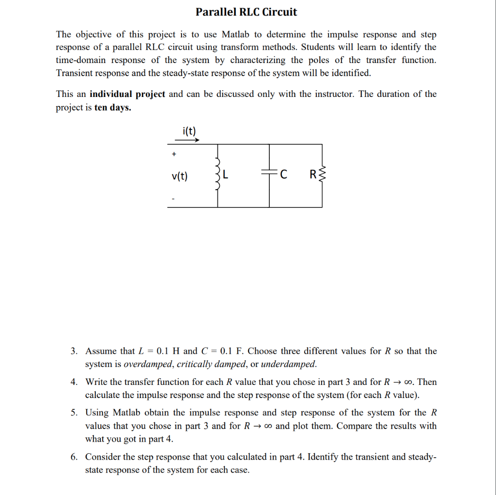 Solved Parallel RLC Circuit The objective of this project is | Chegg.com