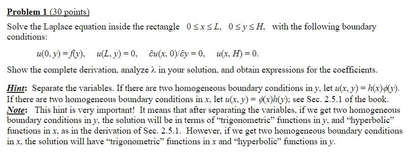 Solved Problem 1 (30 points) Solve the Laplace equation | Chegg.com