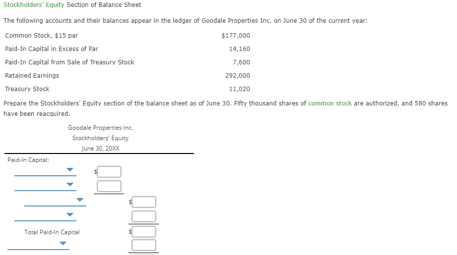 Solved Stockholders' Equity Section of Balance Sheet The | Chegg.com