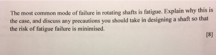Solved The most common mode of failure in rotating shafts is | Chegg.com