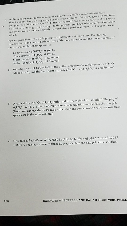 Solved Exercise 8 Buffers and Salt Hydrolysi NAME DATE | Chegg.com